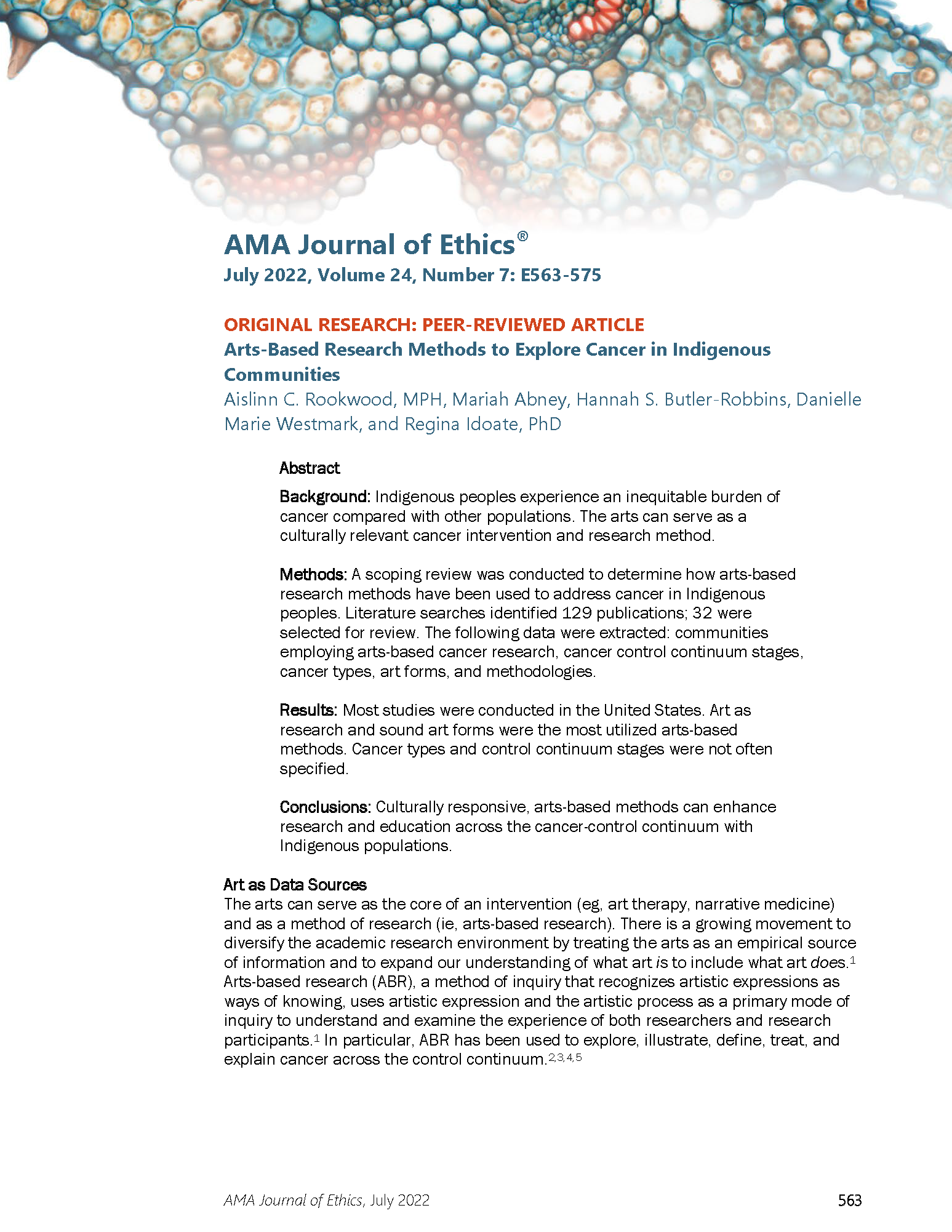 Arts Based Research Methods To Explore Cancer In Indigenous Communities 