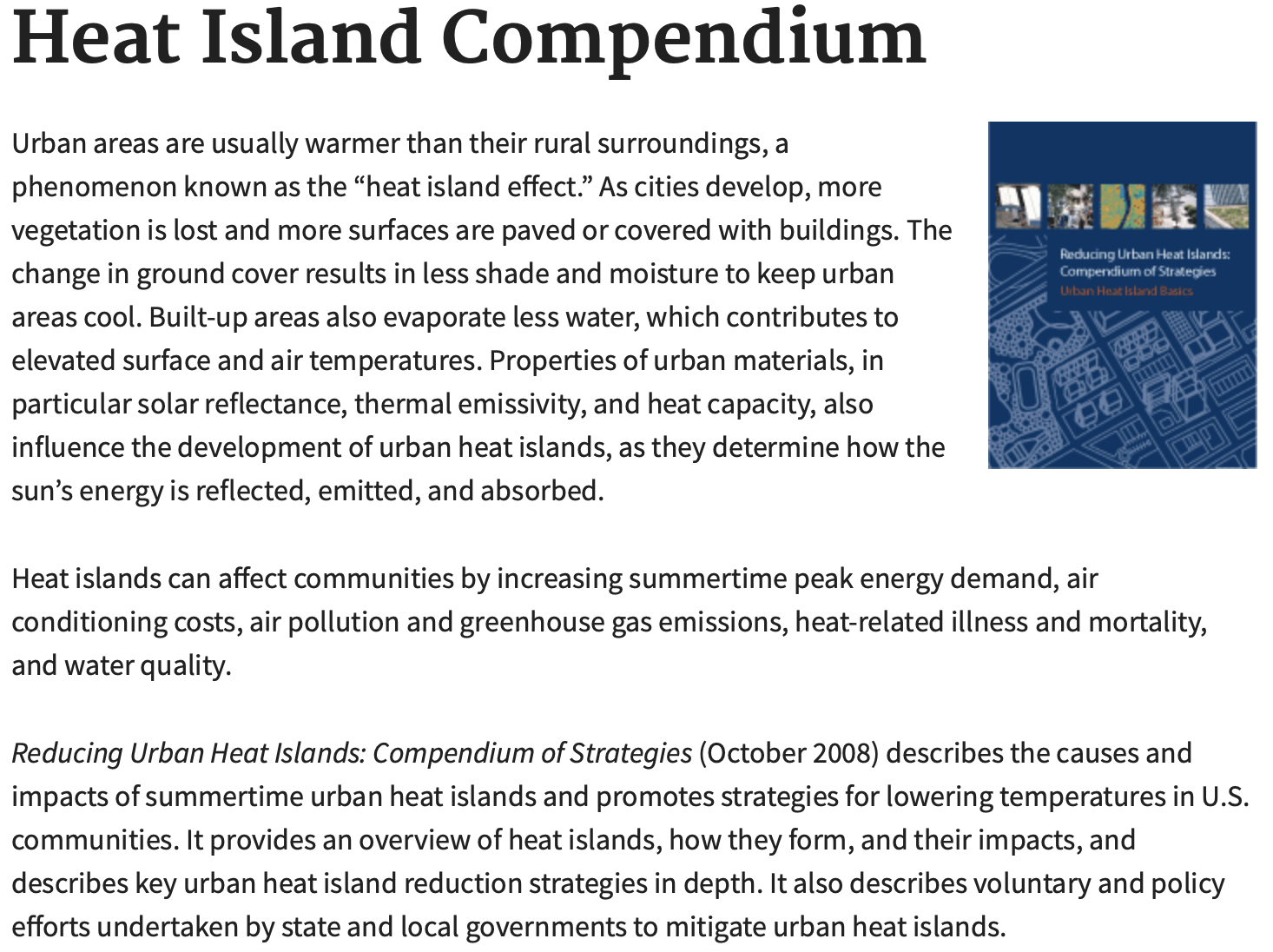 Reducing Urban Heat Islands: Compendium of Strategies - Community Commons