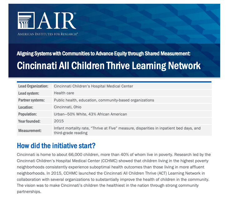 Cincinnati All Children Thrive Learning Network - Community Commons