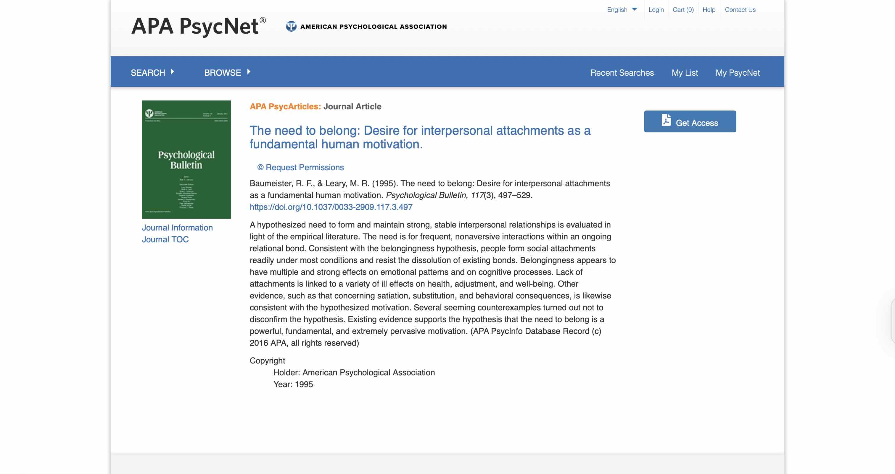 The Need to Belong: Desire for Interpersonal Attachments as a ...