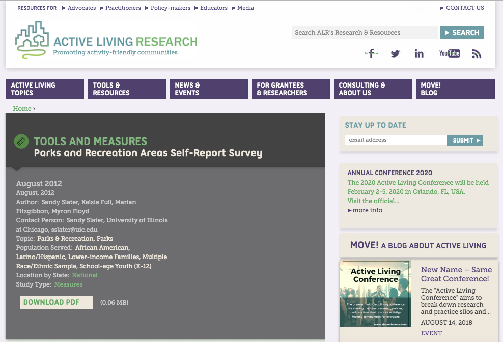 Parks and Recreation Areas Self-Report Survey - Community Commons